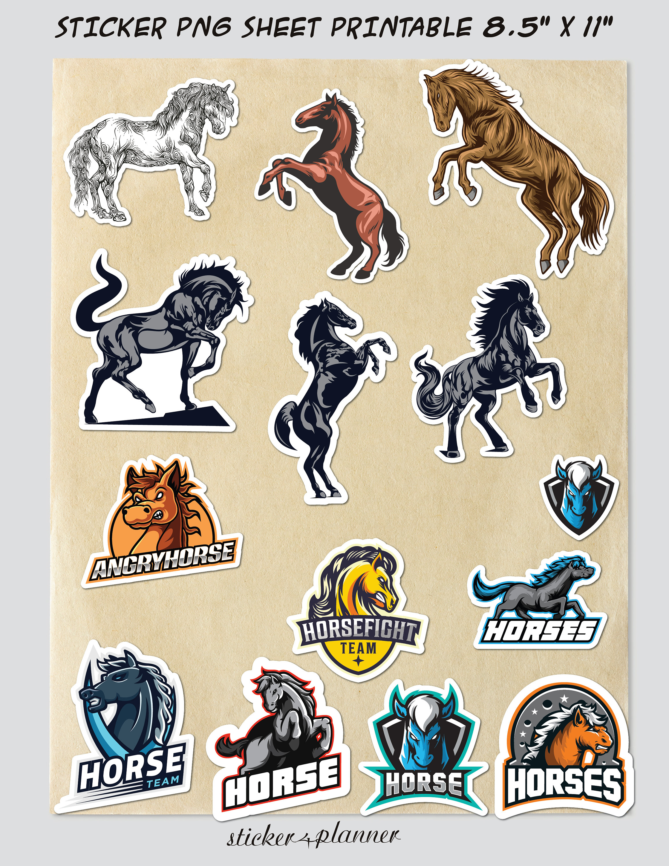 12 Page Horse Sticker PNG Sheet Printable Kids Room Wall Decor - Etsy