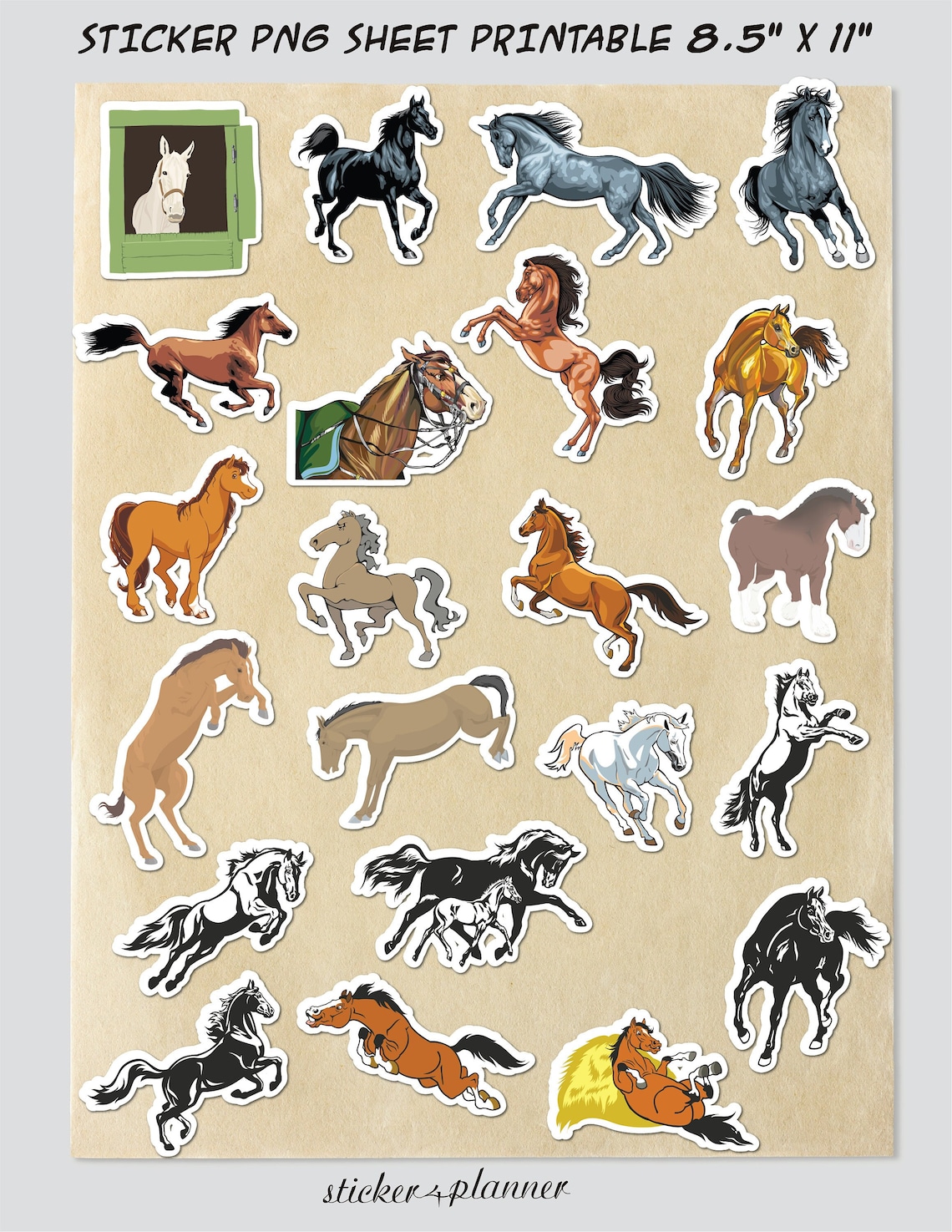12 Page Horse Sticker PNG Sheet Printable Kids Room Wall Decor - Etsy