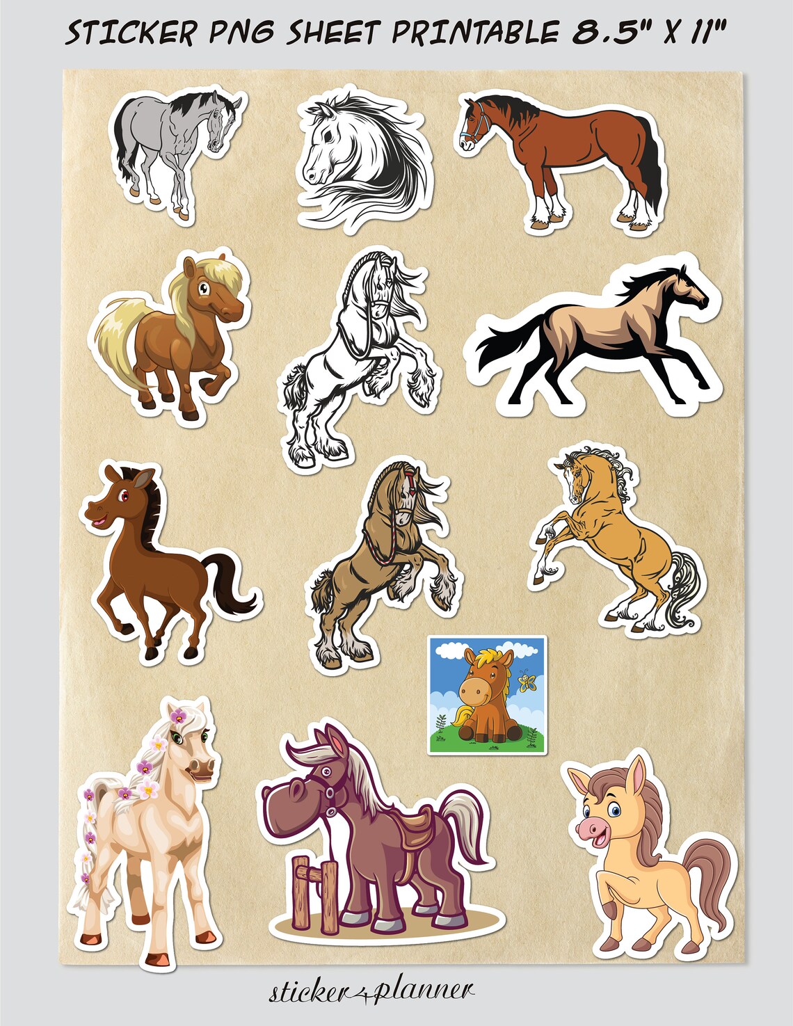 12 Page Horse Sticker PNG Sheet Printable Kids Room Wall Decor - Etsy