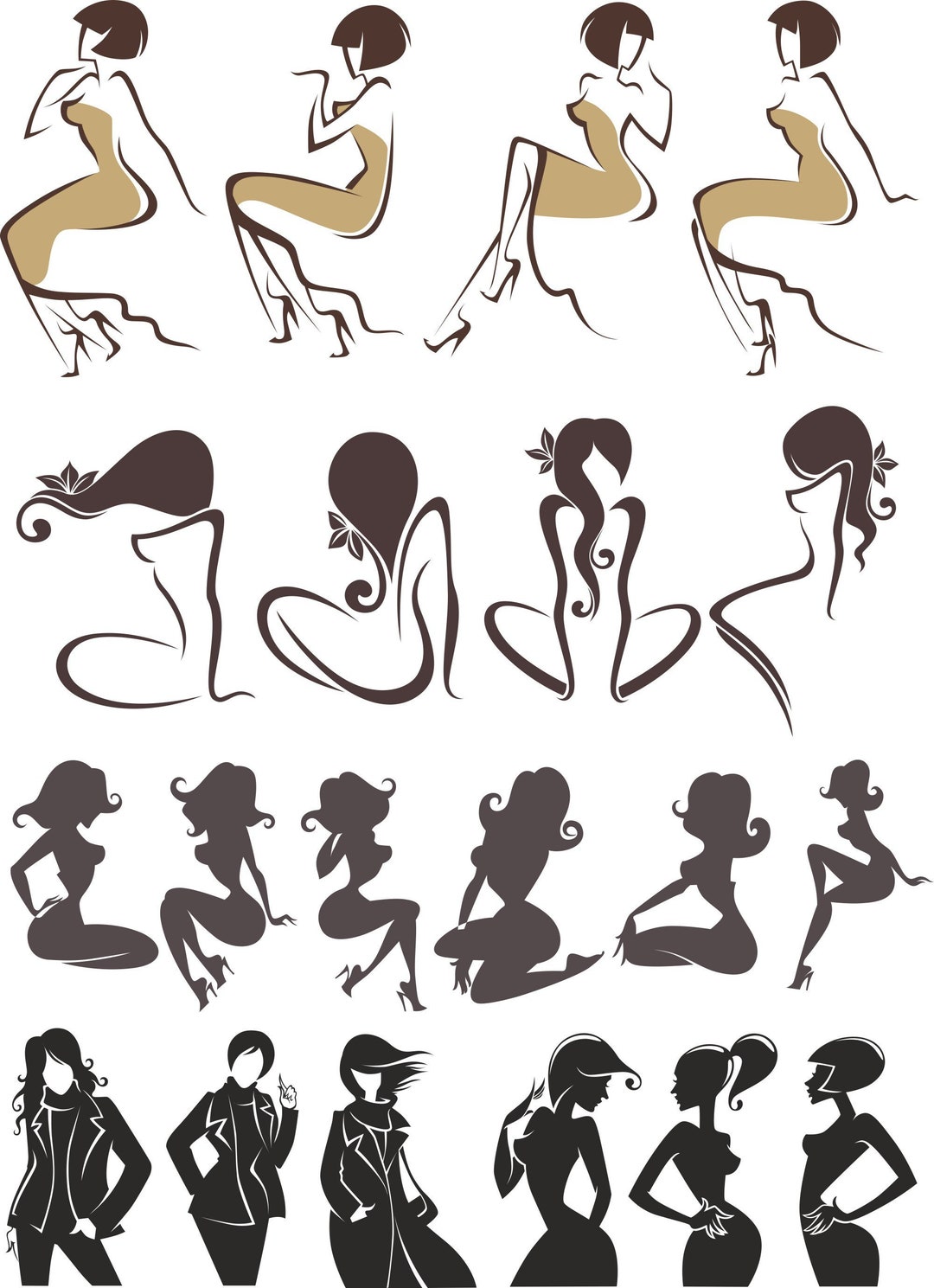 Elegant Lady Silhouette Svg Clipart Sheet Bundle Printable Etsy