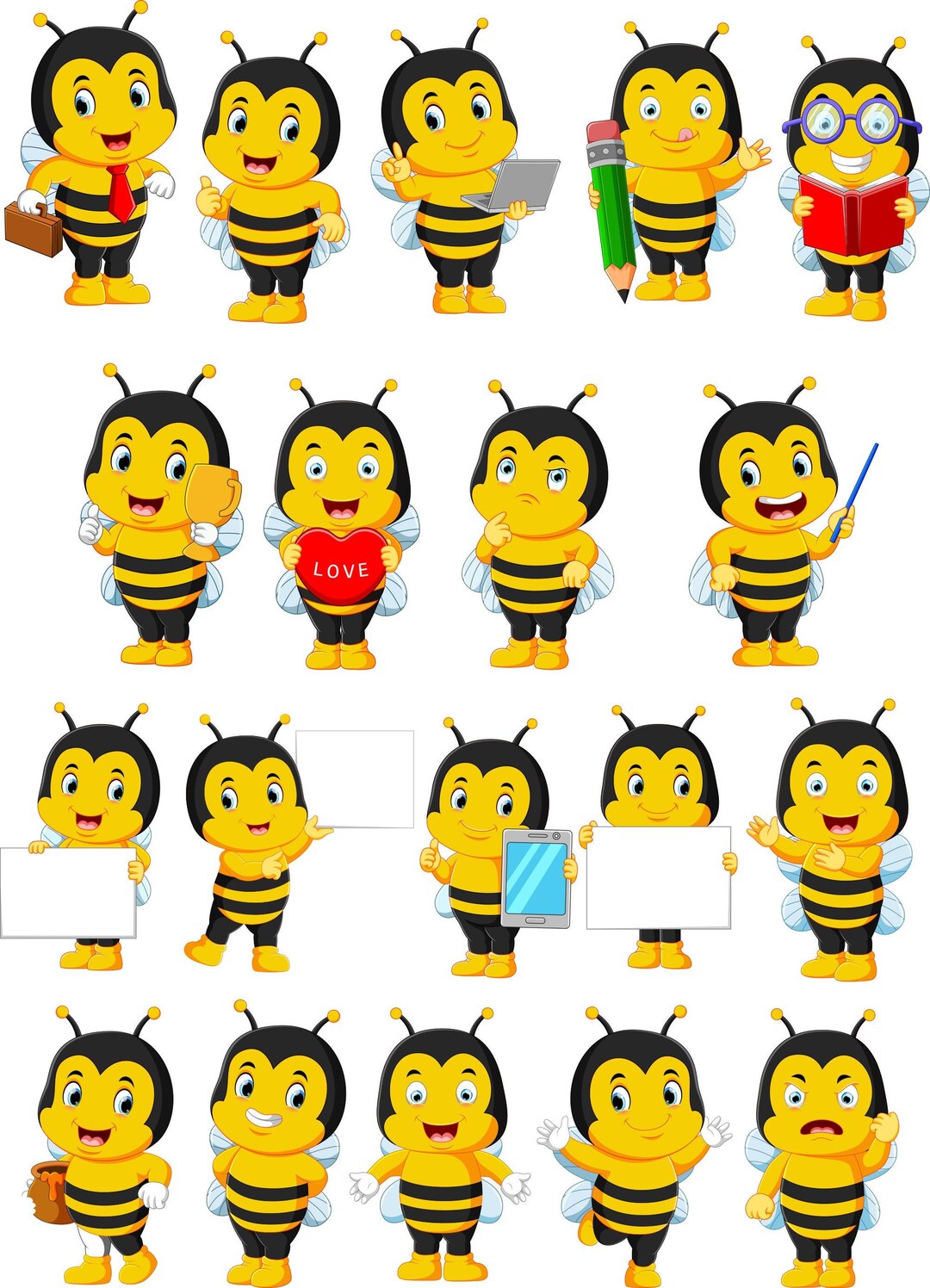 Cartoon Bee SVG Clipart Sheet Bundle Printable Digital - Etsy UK