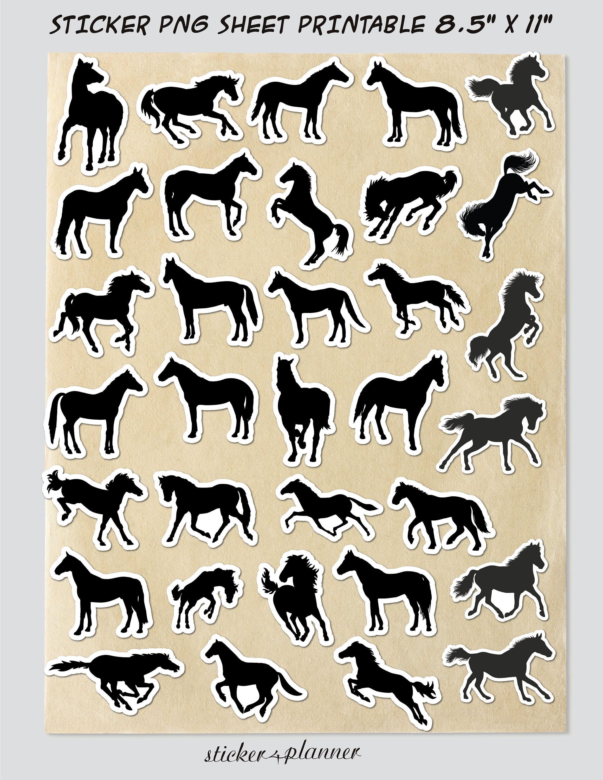 12 Page Horse Sticker PNG Sheet Printable Kids Room Wall Decor - Etsy
