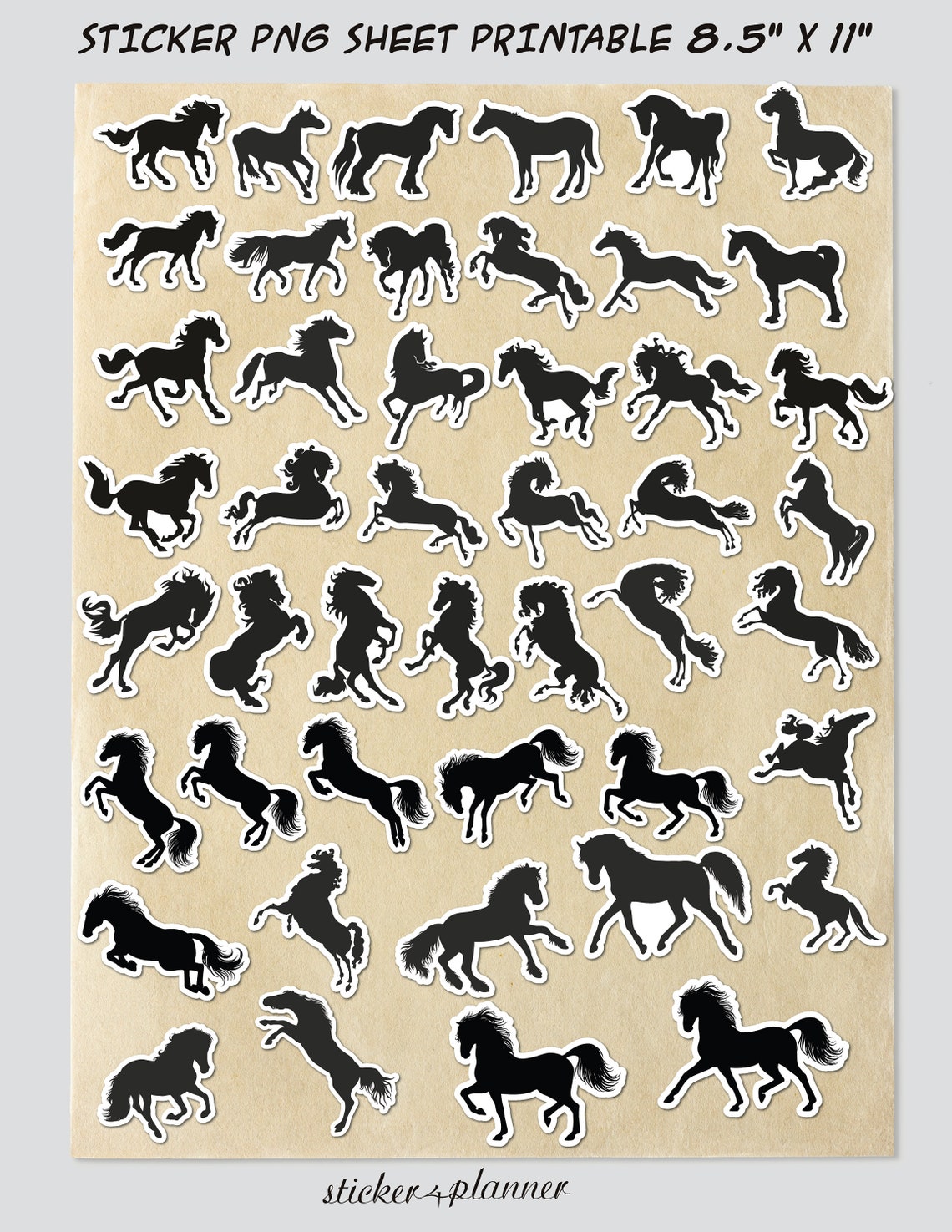 12 Page Horse Sticker PNG Sheet Printable Kids Room Wall Decor - Etsy