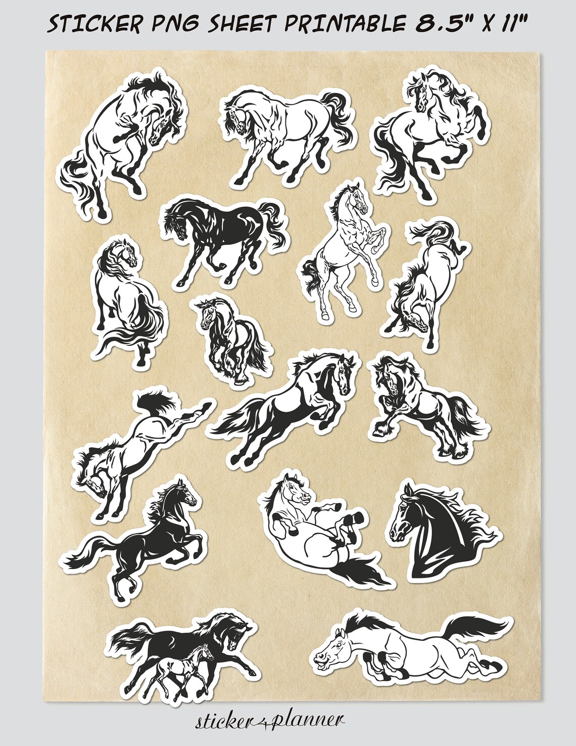 12 Page Horse Sticker PNG Sheet Printable Kids Room Wall Decor - Etsy