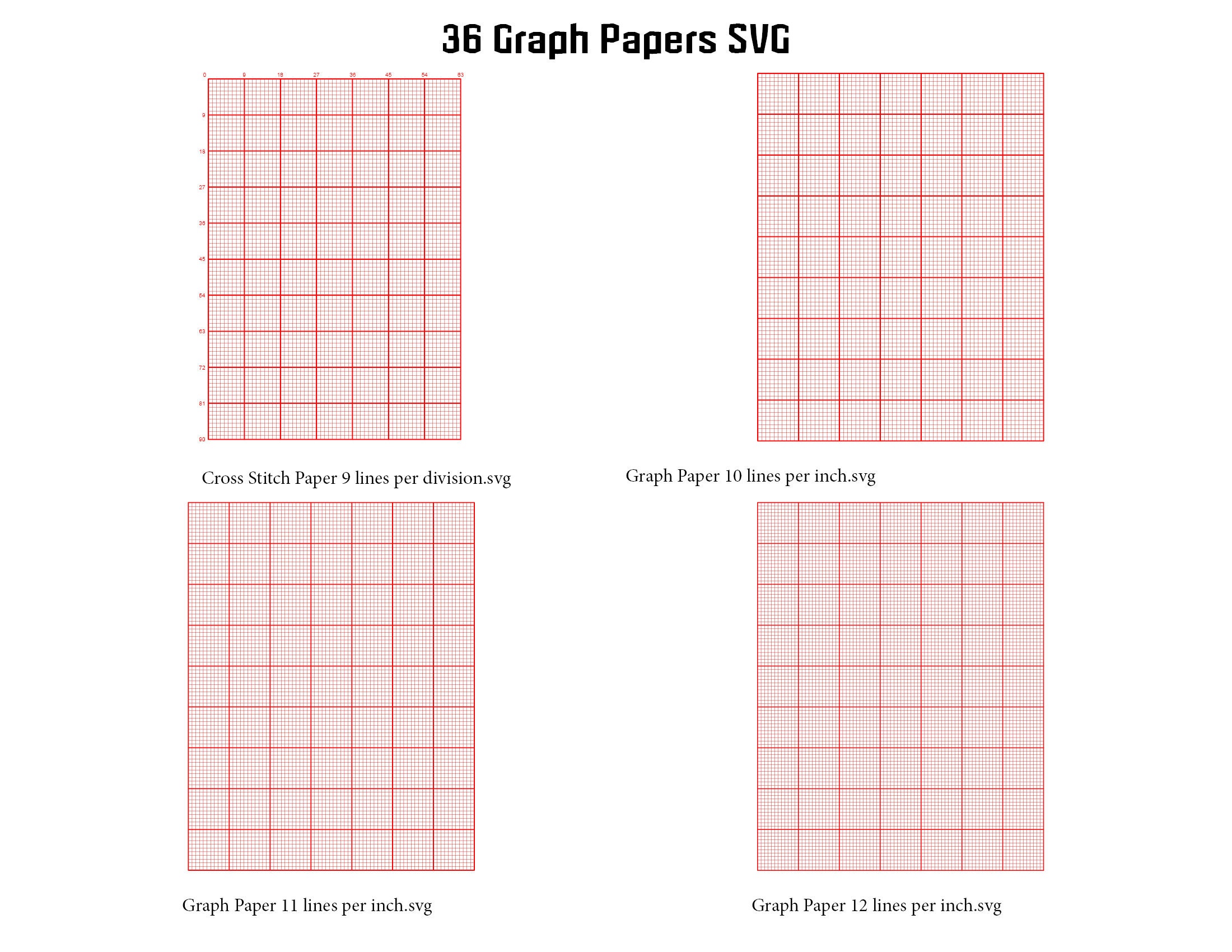36 SVG Graph Grid Papers Cross Stitch Papers Grids From 2 to 20 Lines ...
