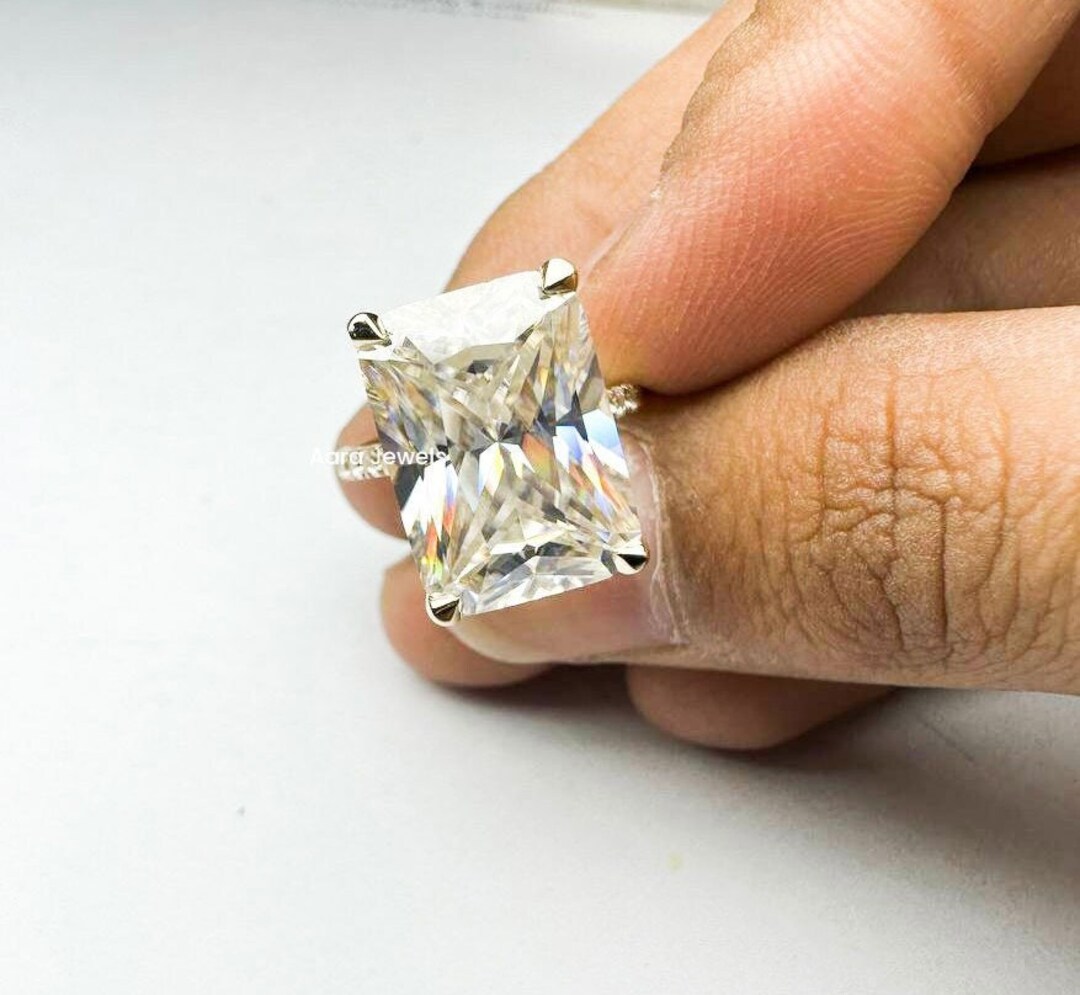 10.00CT Radiant Cut White Clear Moissanite Engagement Ring, Radiant ...