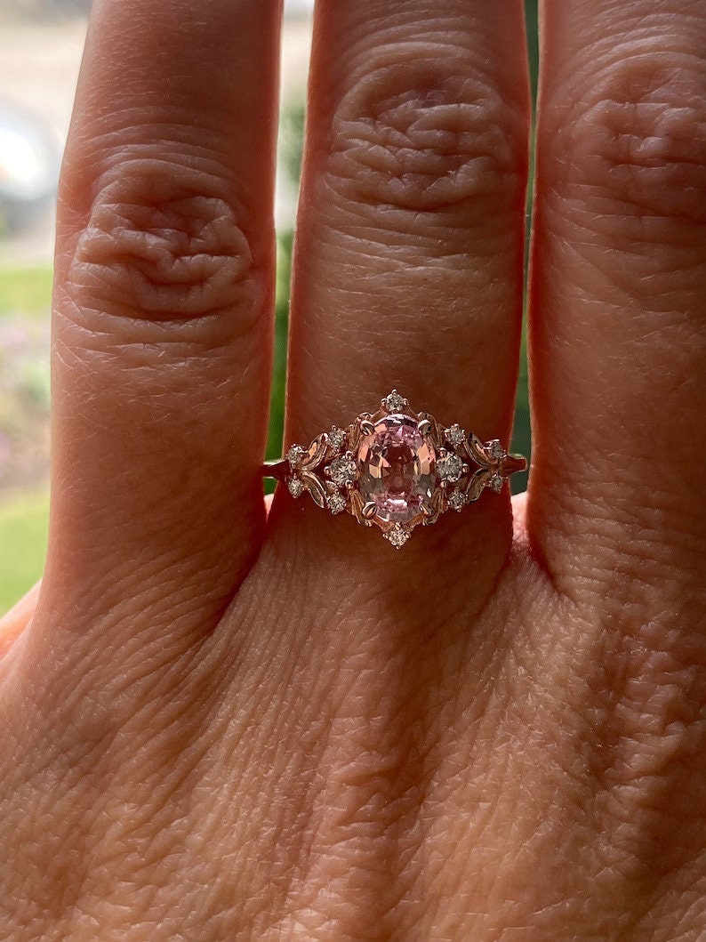 Greta Pink Sapphire Ring. LOTR Fantasy Ring. Whimsical Gold Engagement ...