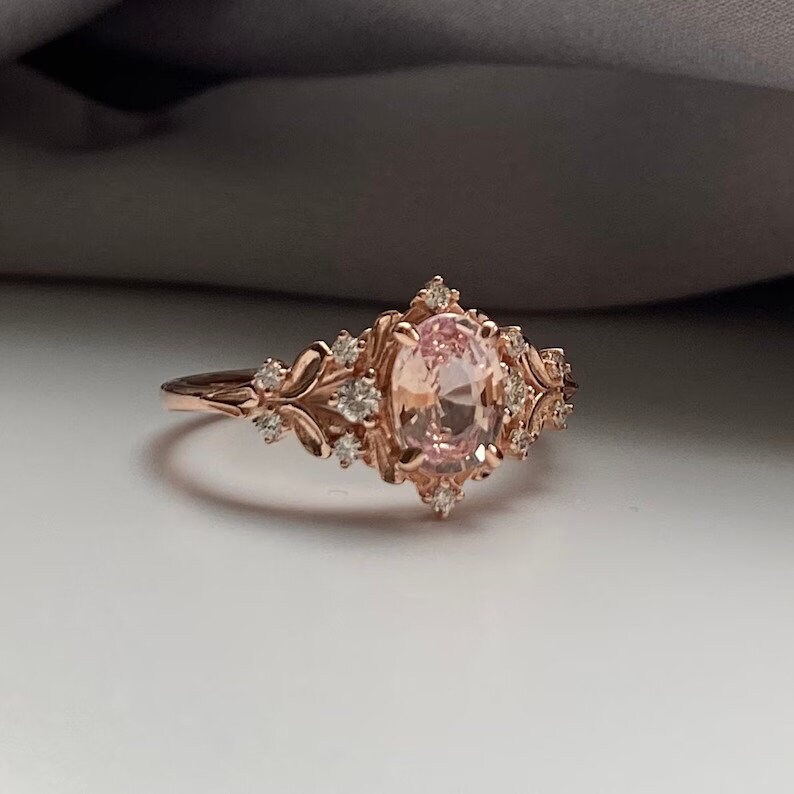Greta Pink Sapphire Ring. LOTR Fantasy Ring. Whimsical Gold Engagement ...
