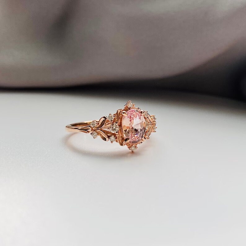 Greta Pink Sapphire Ring. LOTR Fantasy Ring. Whimsical Gold Engagement ...