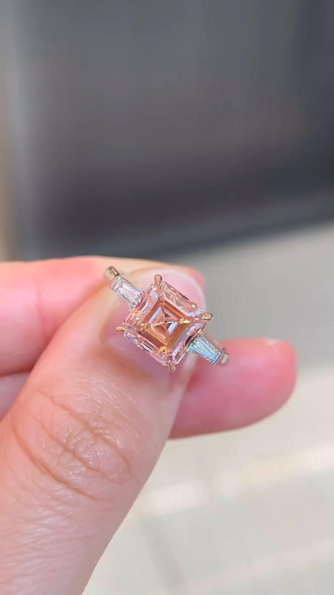 IGI Certified Pink Asscher Cut Diamond Engagement Ring, Lab Grown ...