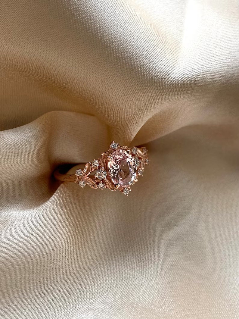 Greta Pink Sapphire Ring. LOTR Fantasy Ring. Whimsical Gold Engagement ...