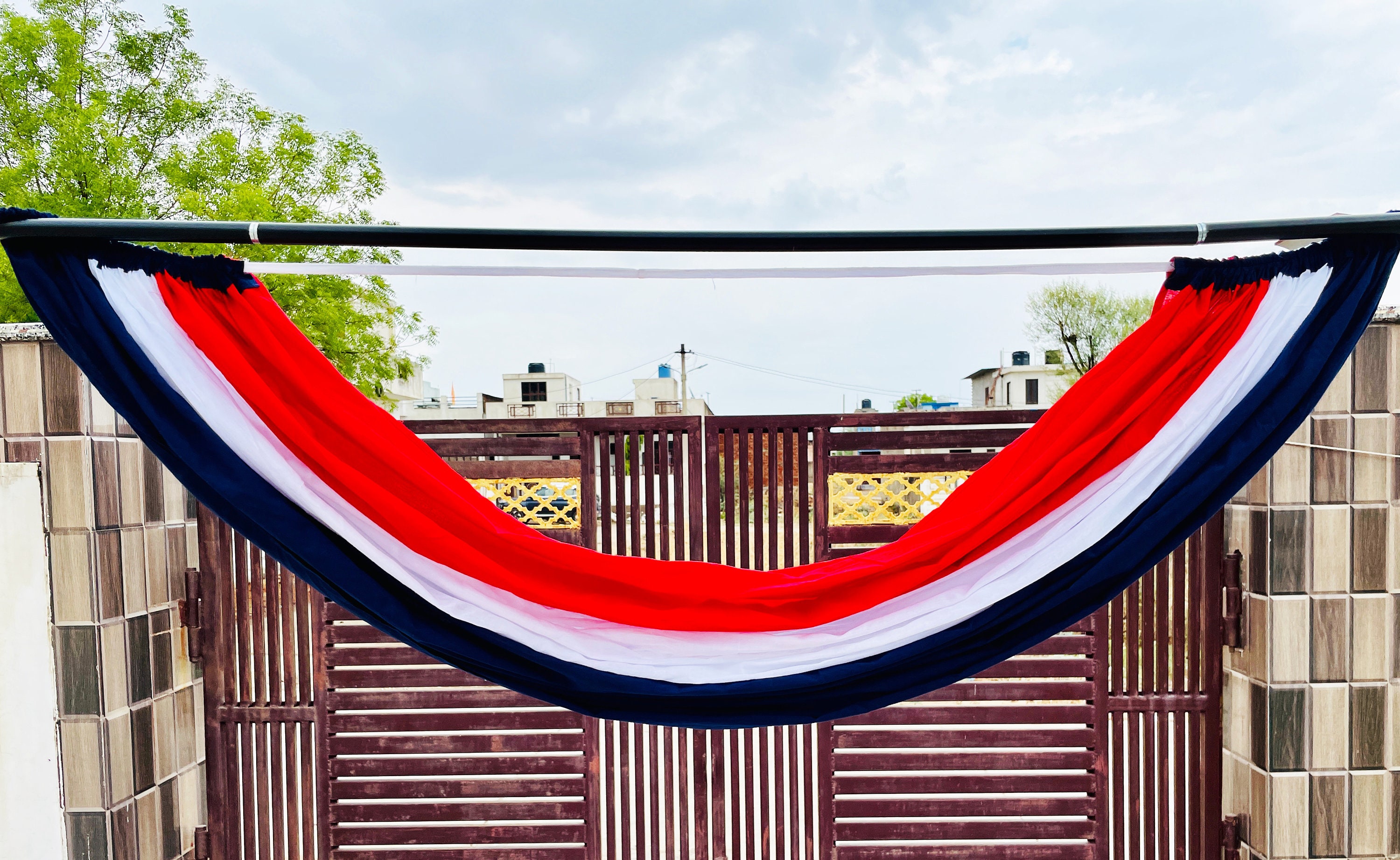 Patriotic Bunting Banner, American Flag Swag Drape, Red Blue White ...