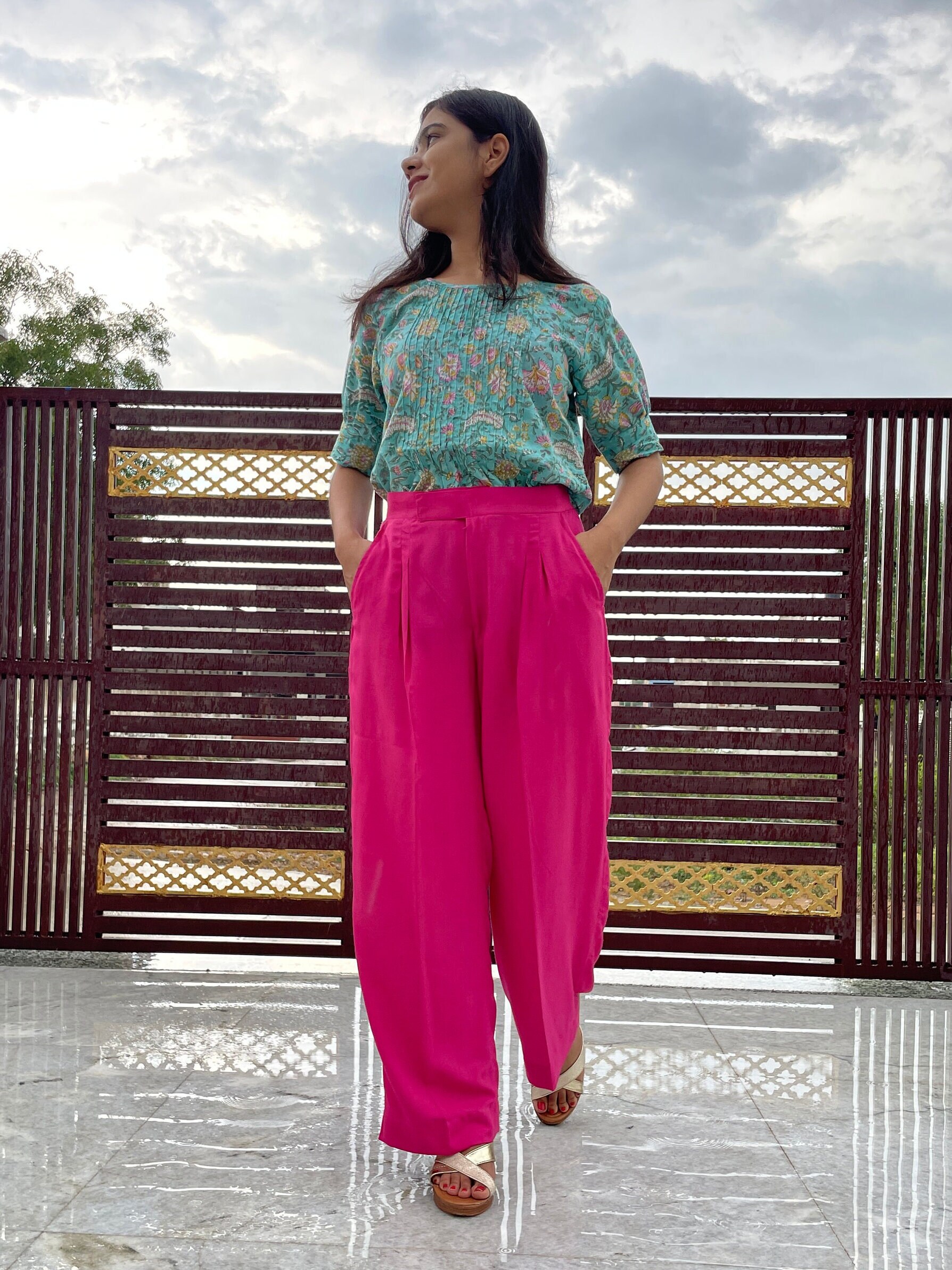 Hot Pink Trouser for Women, Wide Leg Pant, High Waist, Rayon Palazzo ...