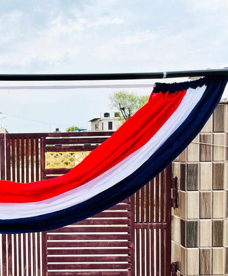 Patriotic Bunting Banner, American Flag Swag Drape, Red Blue White ...