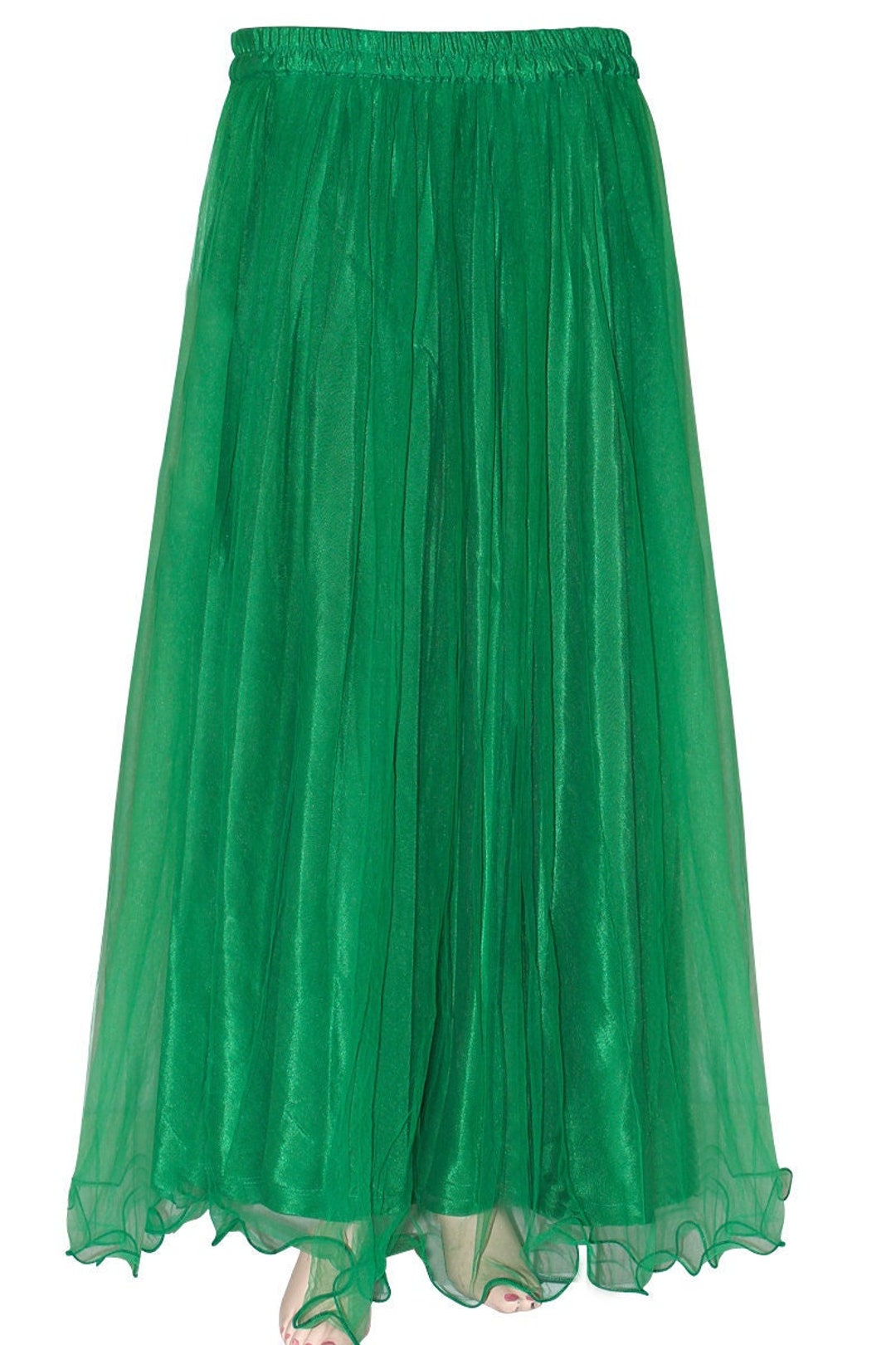 Green Long Skirts, Tulle Western Sheer Skirt, Net Skirts, Handcrafted ...