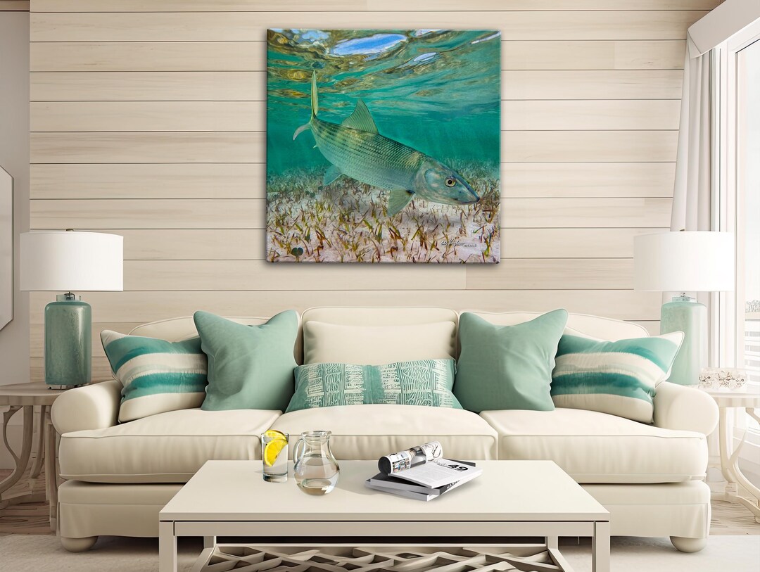37"x37" Big Bone Fish on the Flats" Painting, Huge Bonefish Canvas ...