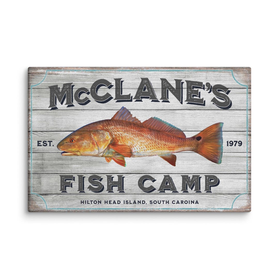 26" X 40" Custom Family Name Fishing Sign With Redfish, Rustic Art ...