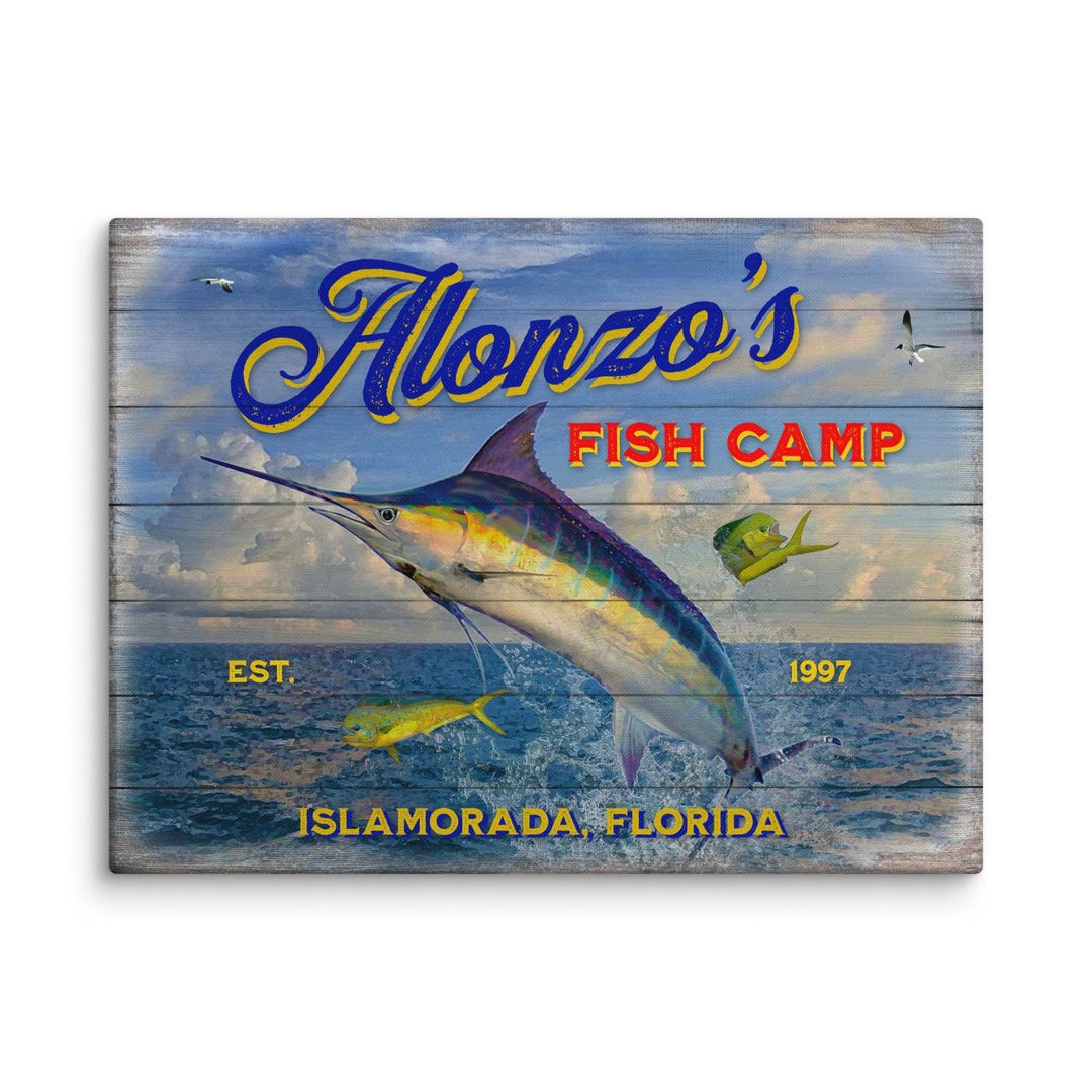 18" X 24" Custom Family Name Fishing Sign With Jumping Marlin, Fish Art ...