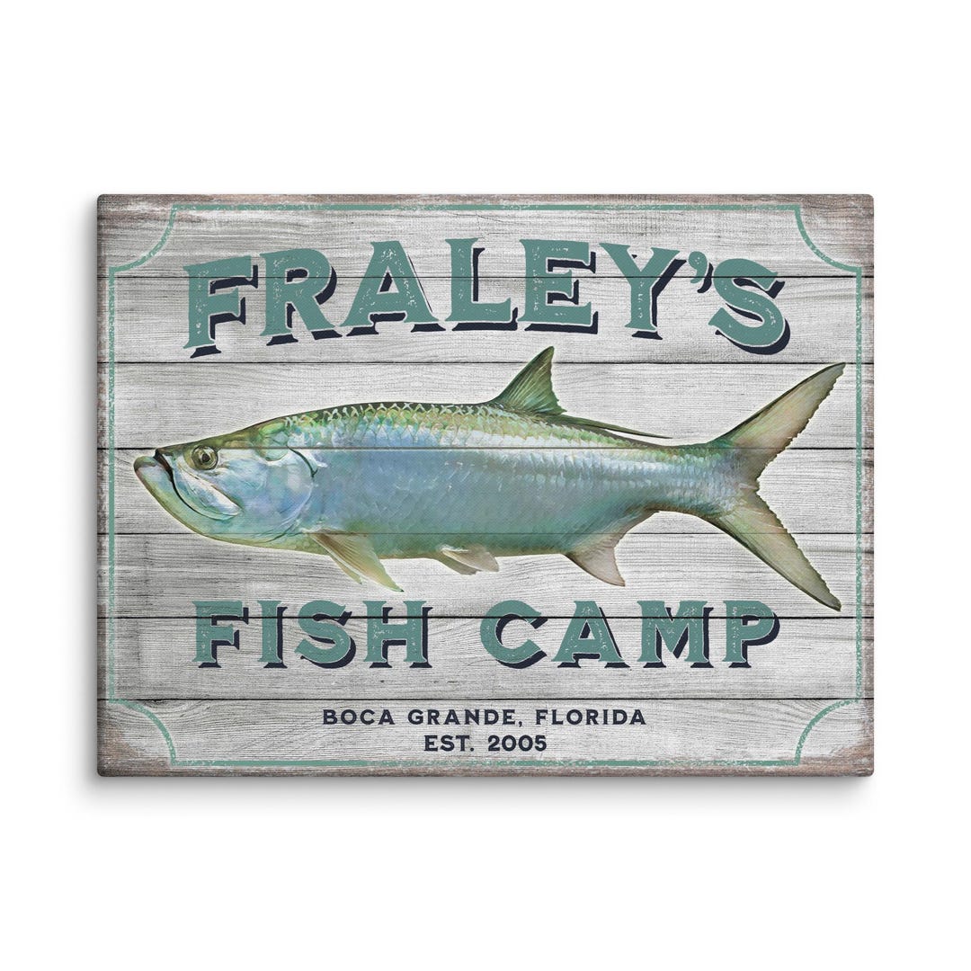 18" X 24" Custom Family Name Fishing Sign With Tarpon, Fish Art ...