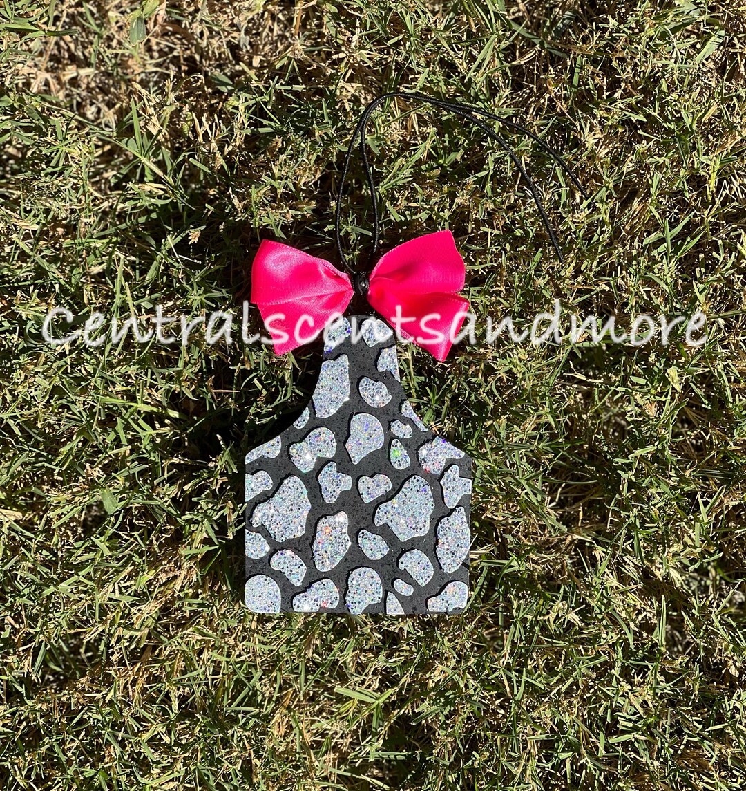 Cow Print Cow Tag Freshie With Glitter and Bow - Etsy