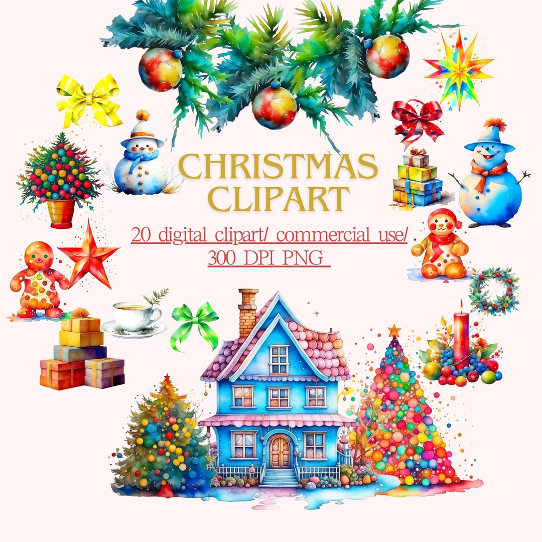 20 Christmas Watercolor Cliparts PNG Christmas PNG Holiday - Etsy