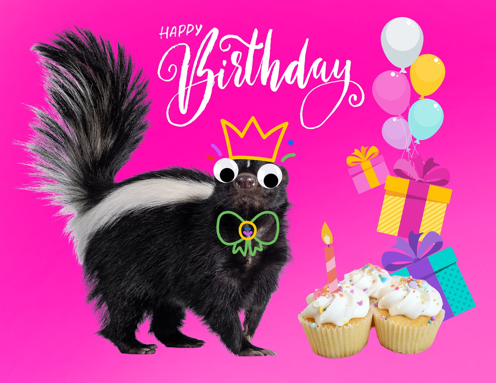 Happy Birthday Skunk Funny Animal Birthday Card or Party Invitation for ...