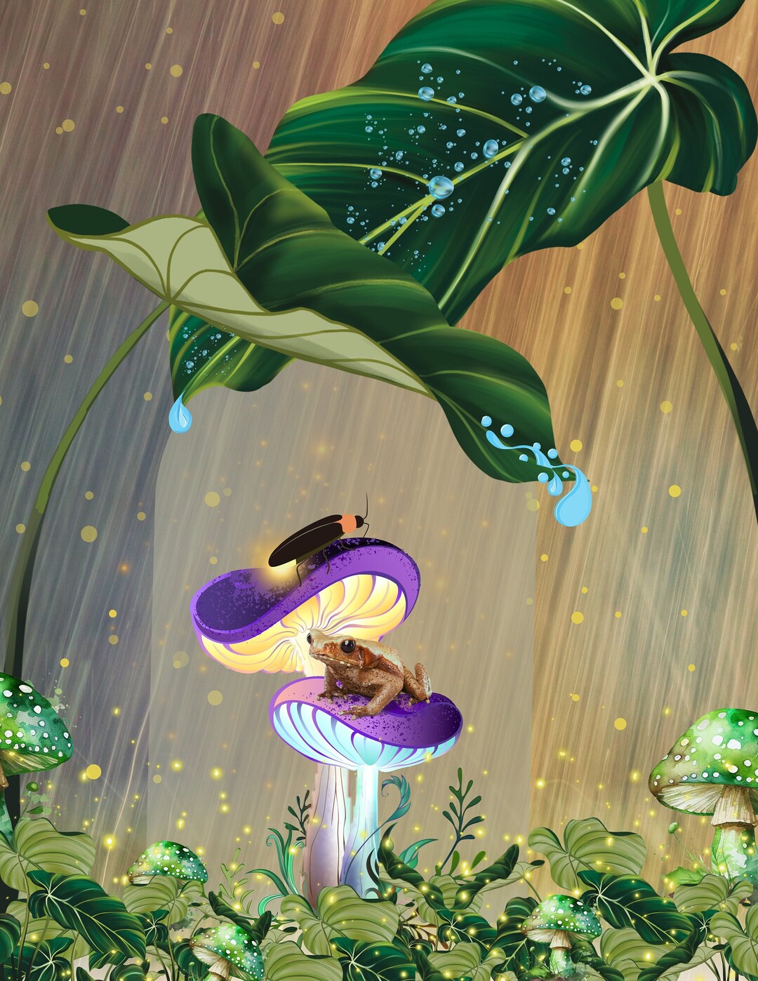 Lightning Bug & Frog on Mushroom Card Friendship - Etsy