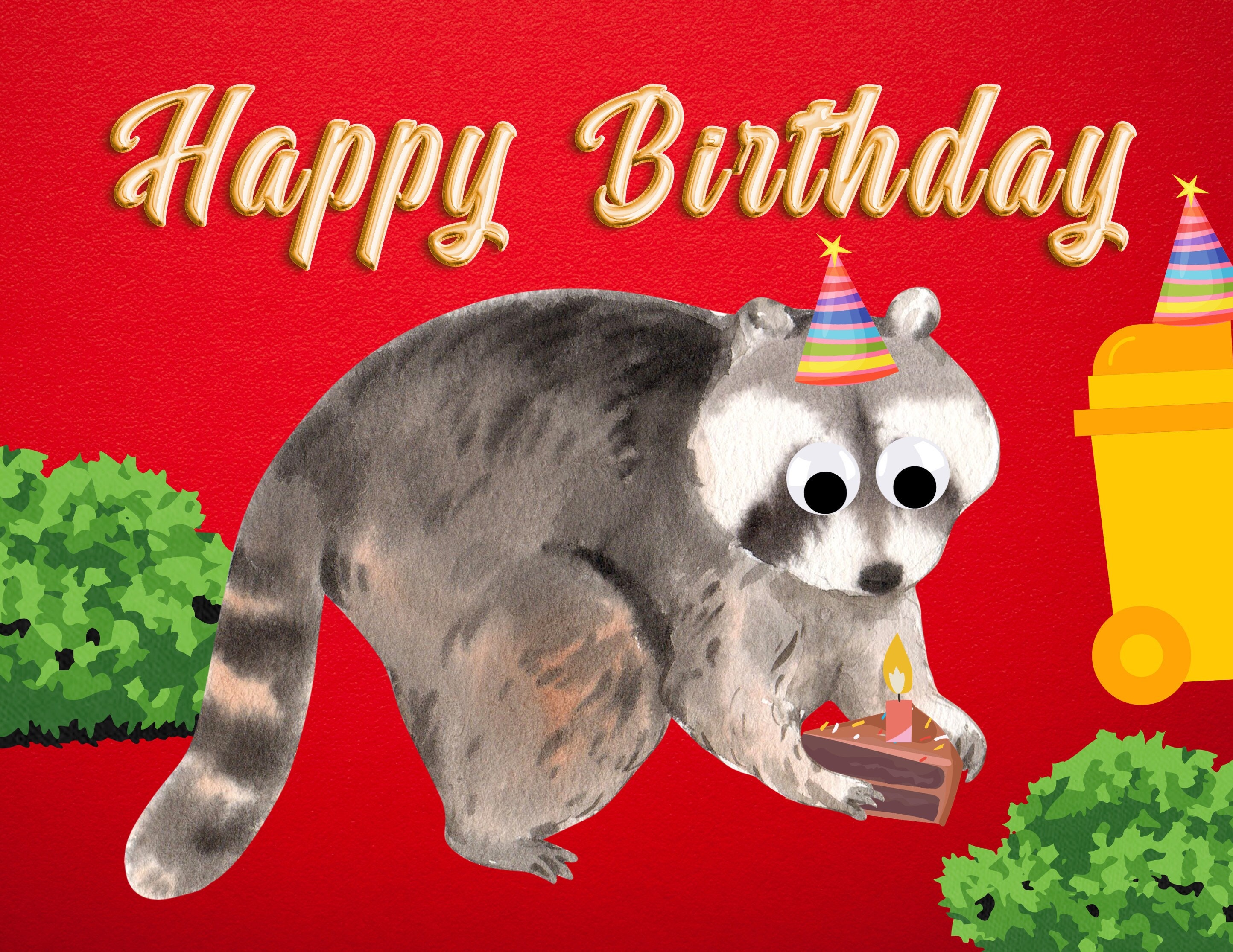 Happy Birthday Raccoon Funny Birthday Card or Party - Etsy