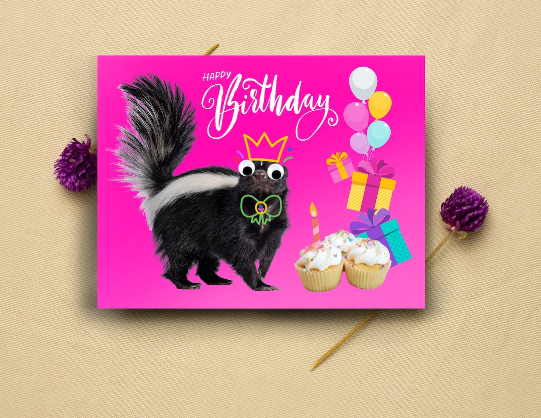 Happy Birthday Skunk Funny Animal Birthday Card or Party Invitation for ...