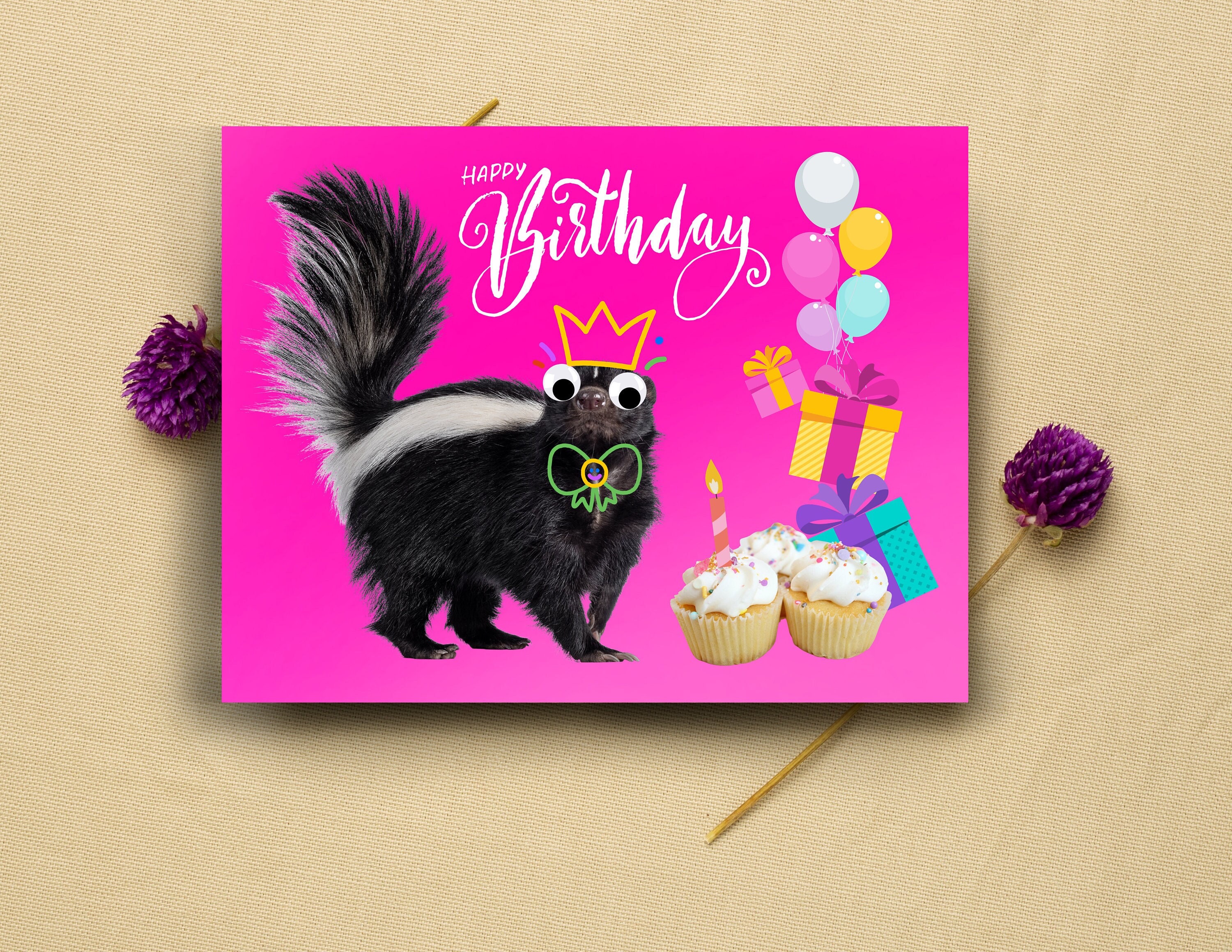 Happy Birthday Skunk Funny Animal Birthday Card or Party Invitation for ...