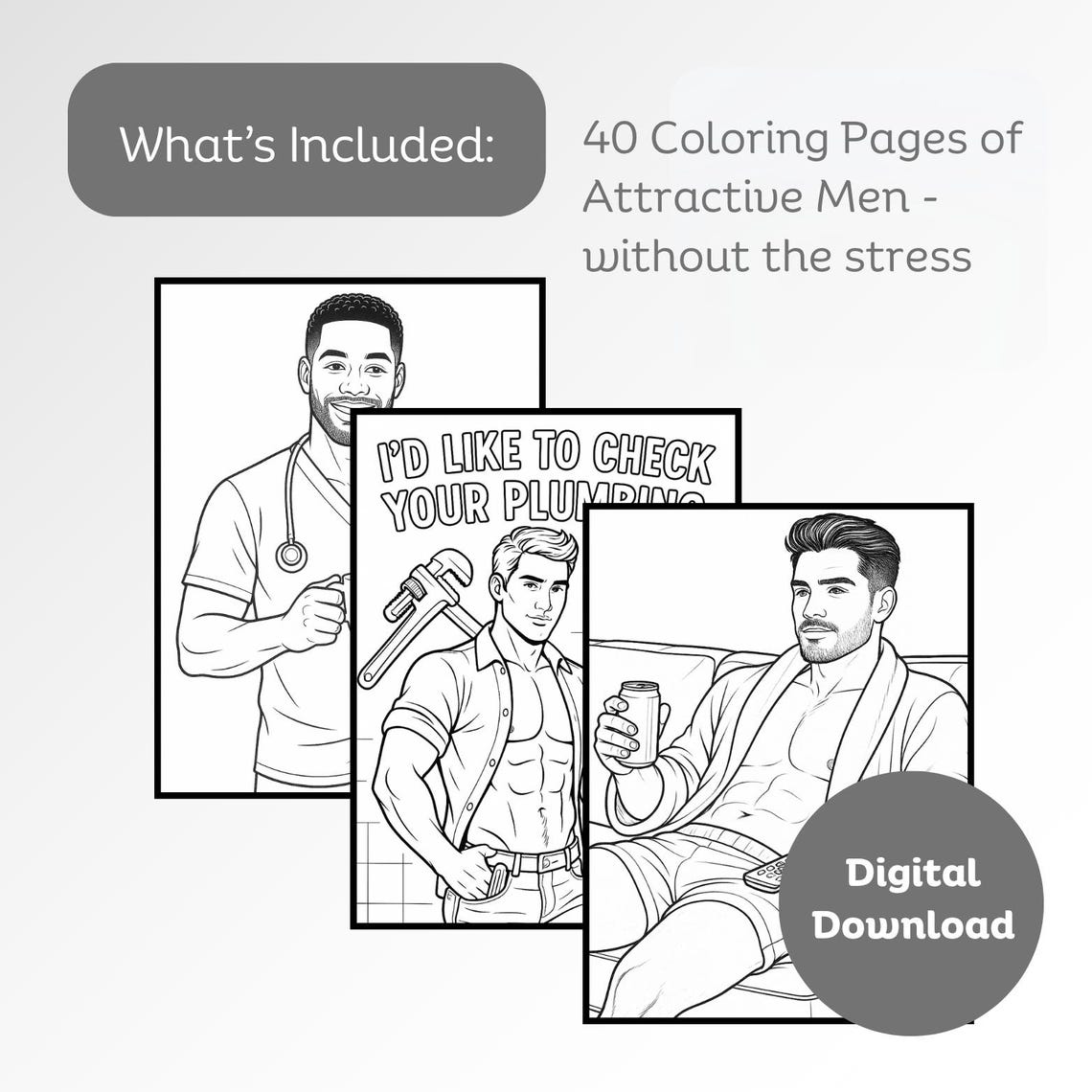 Hot Men Coloring Pages for Women, Bachelorette Parties, Singles - Etsy