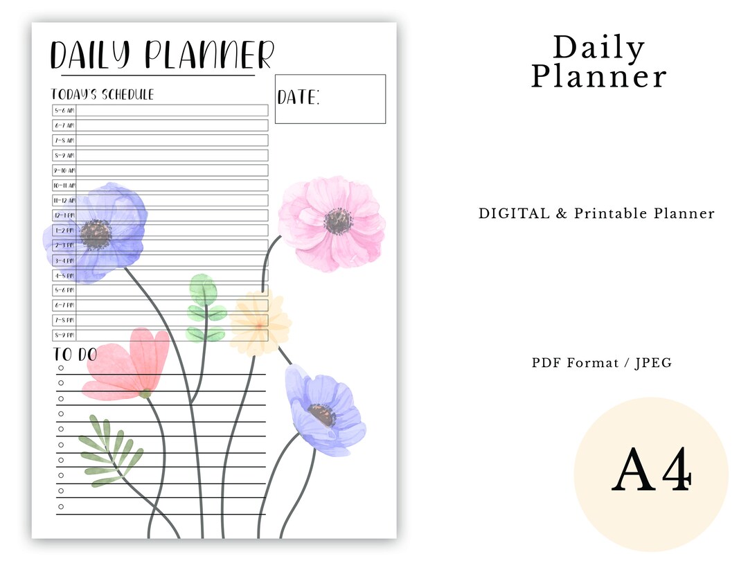 Daily Planner Printable, Digital Journal, Productivity to Do List ...