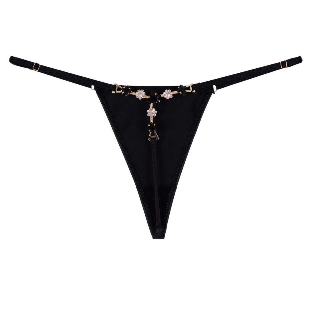 Black Thong Lace Thong Sexy Panties Rhinestone Thong Lingerie Thong