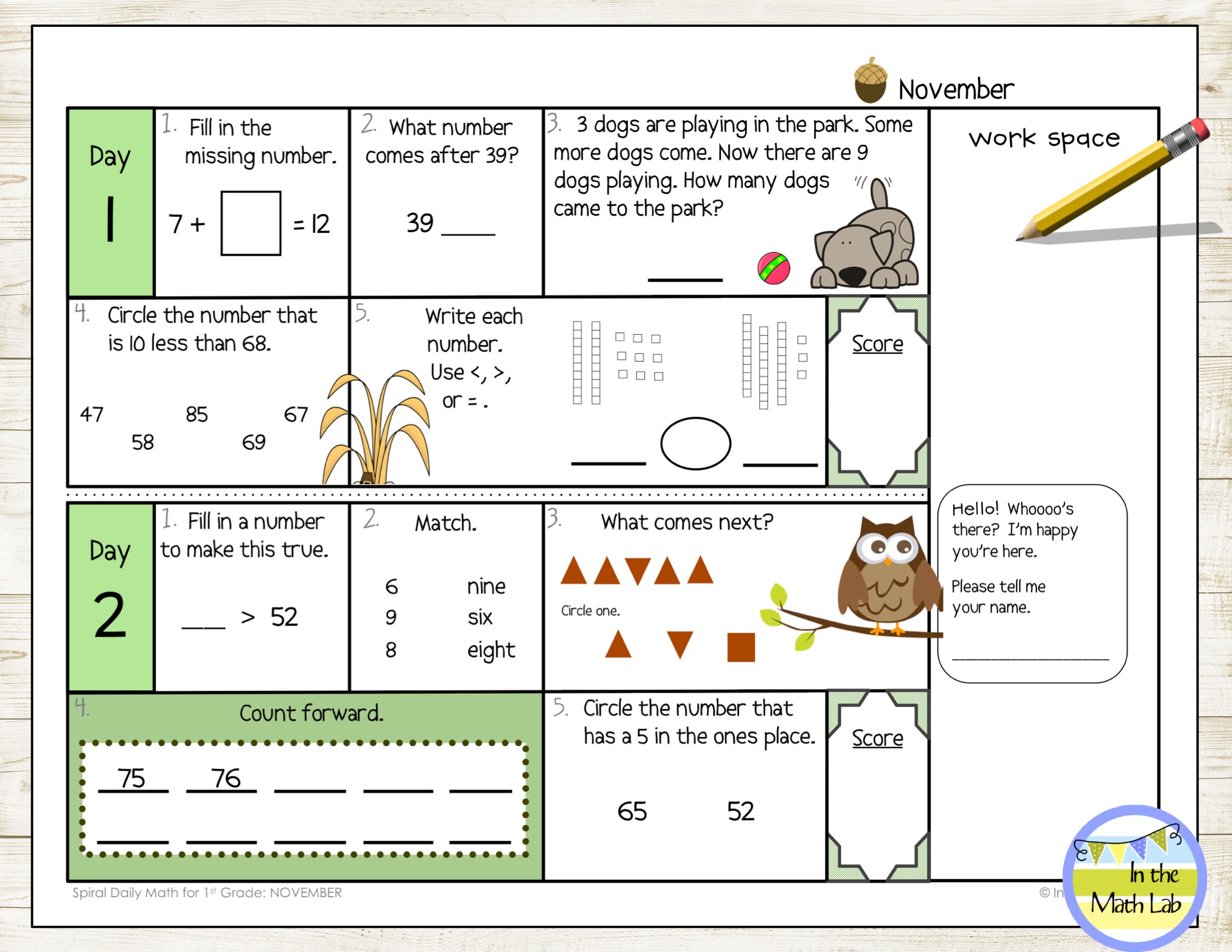 1st Grade Spiral Daily Math Practice Printable Worksheet - Etsy