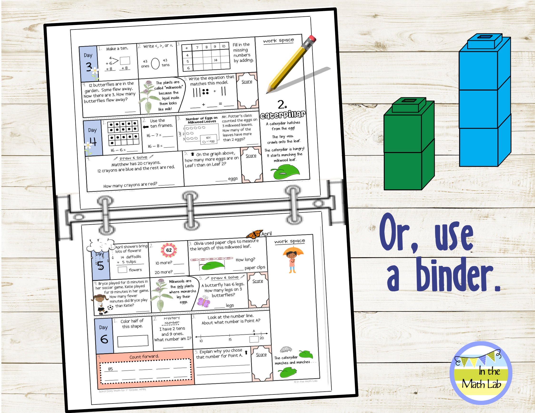 1st Grade Spiral Daily Math Practice Printable Worksheet Packet APRIL ...