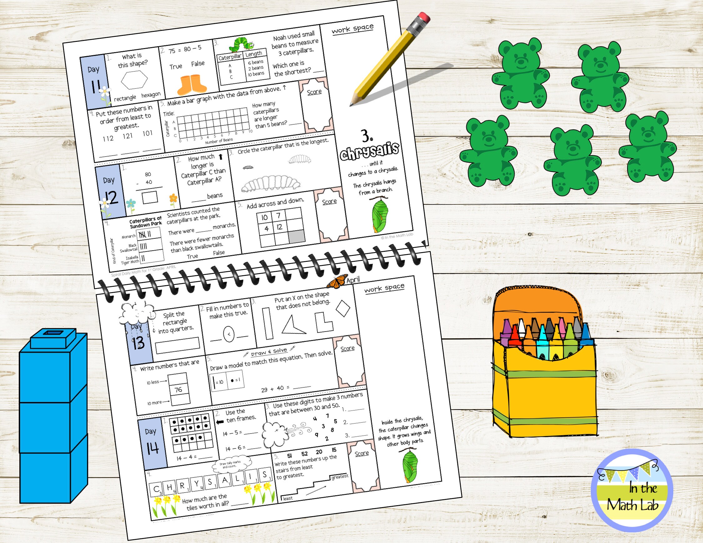 1st Grade Spiral Daily Math Practice Printable Worksheet Packet APRIL ...