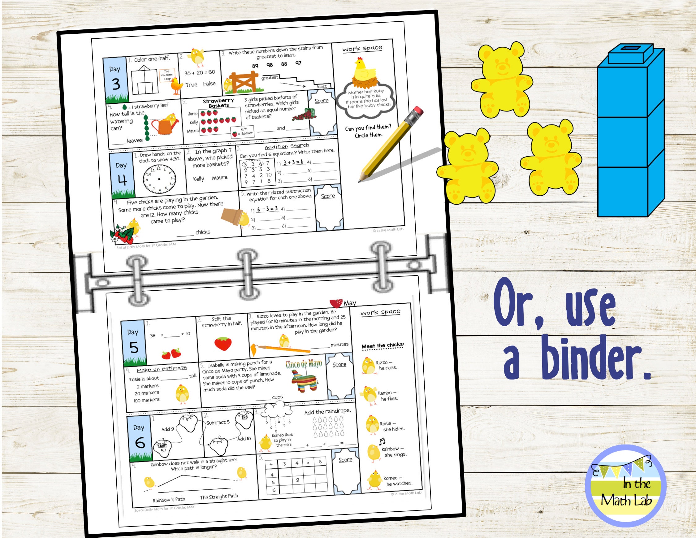 1st Grade Spiral Daily Math Practice Printable Worksheet Packet MAY ...