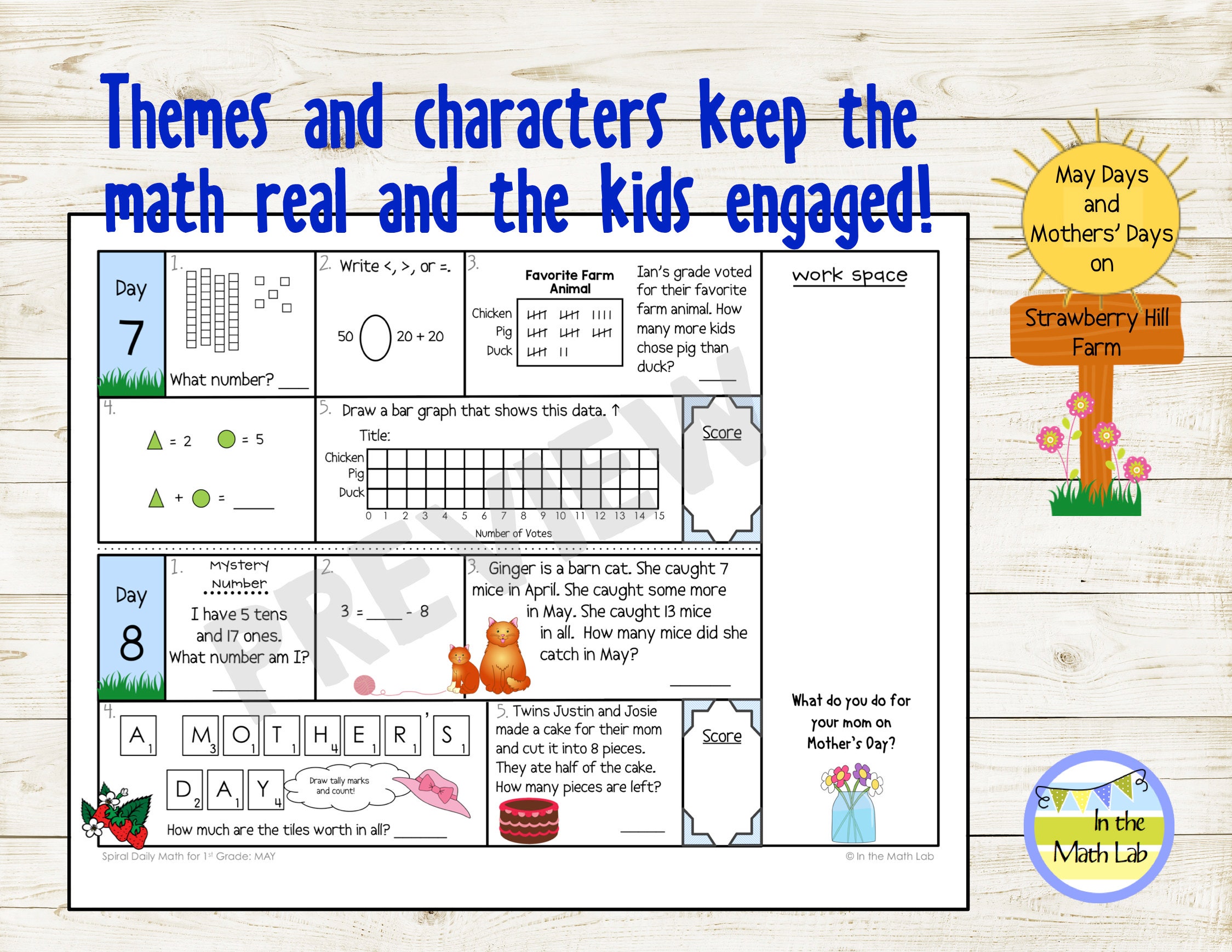 1st Grade Spiral Daily Math Practice Printable Worksheet Packet MAY ...