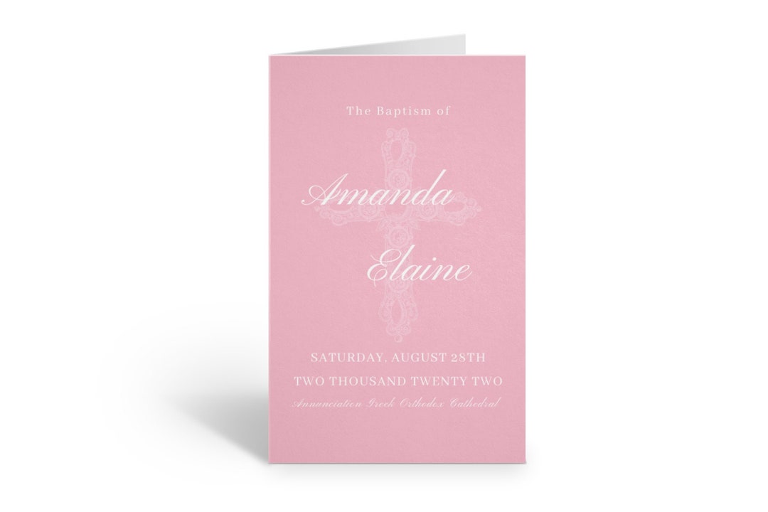 Pink Greek Orthodox Baptism Program Template, Customize, Download and ...