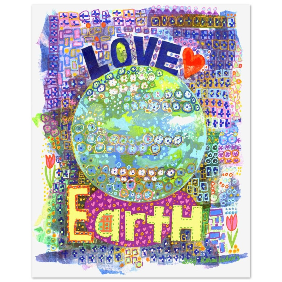 UNFRAMED LOVE EARTH: Poster Reproduction of Mixed Media Collage Green ...