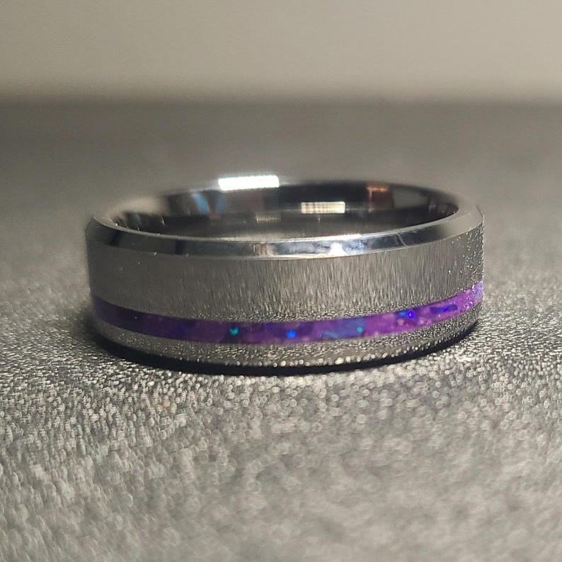 Tungsten Glow Ring, Lavender Opal Inlay, Men's Wedding Band - Etsy