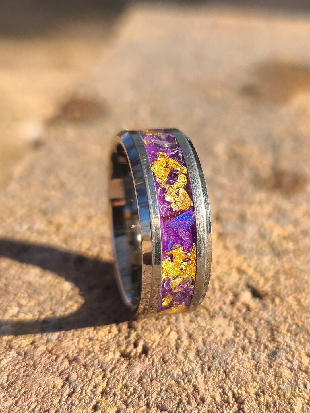 Royal Crown, Tungsten Glow Ring, Amethyst, Opal Wedding Band, Unique ...