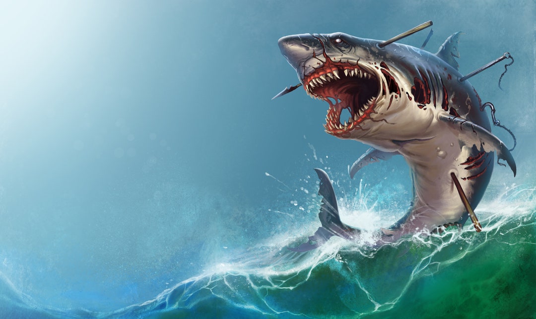 Zombie Great White Shark Printable Wall Art - Etsy