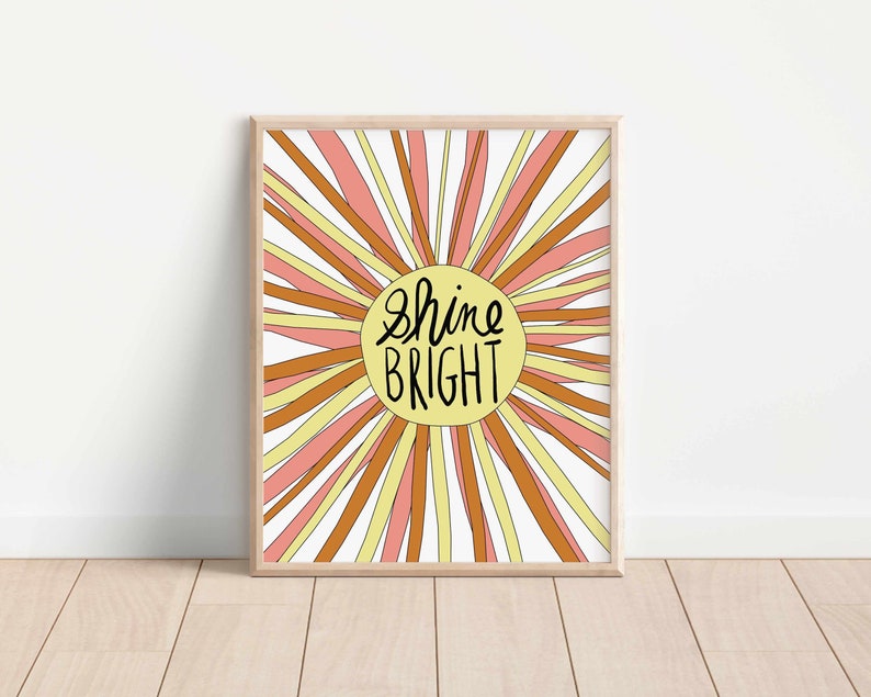 Shine Bright Art Print Sunshine Wall Art Boho Sun Art - Etsy