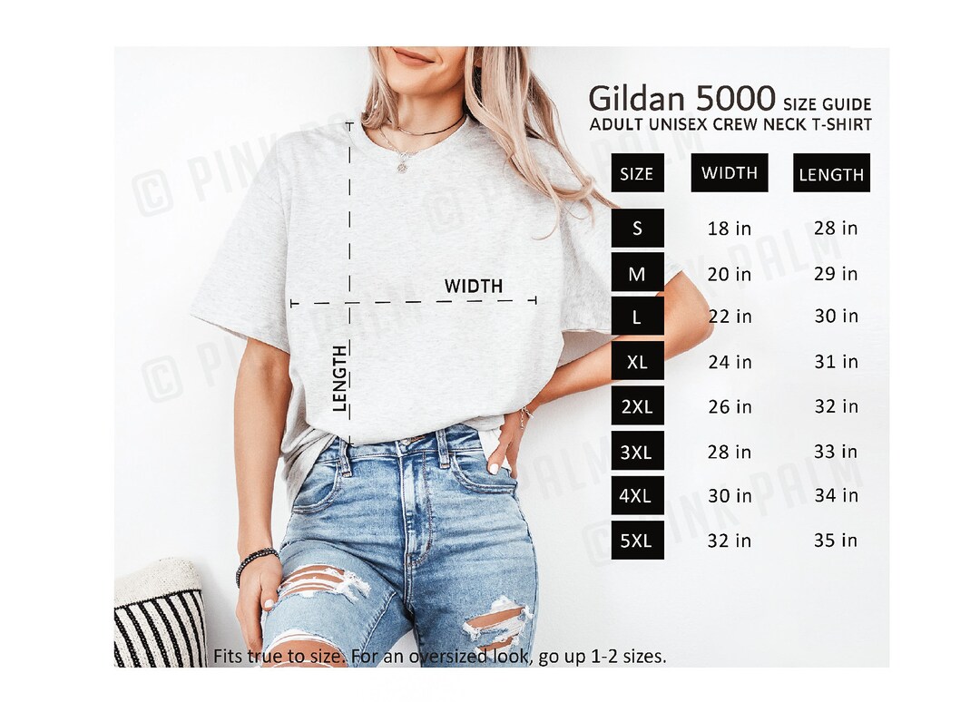 Gildan 5000 Size Chart, Unisex G5000 Size Chart, Gildan Sizing Guide ...