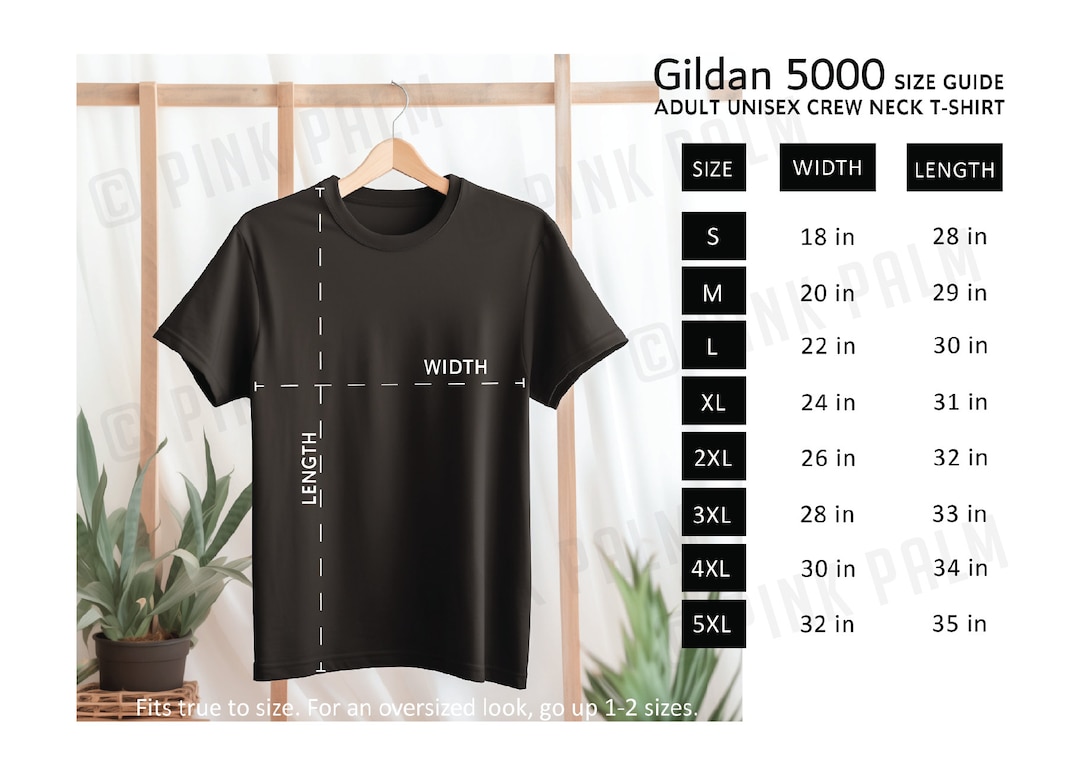 Gildan 5000 Size Chart, Unisex G5000 Size Chart, Gildan Sizing Guide ...