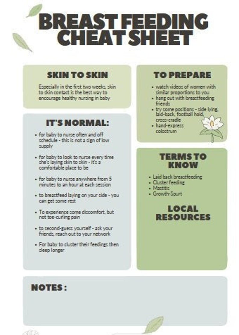 Breastfeeding Cheat Sheet - Etsy