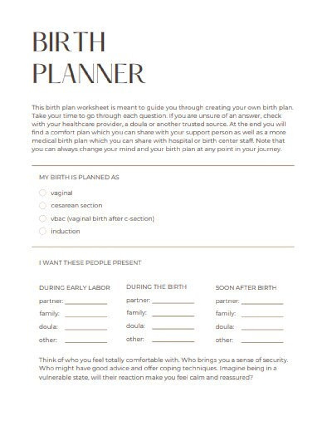 Birth Planner - Birth Plan Preference Workbook - Etsy