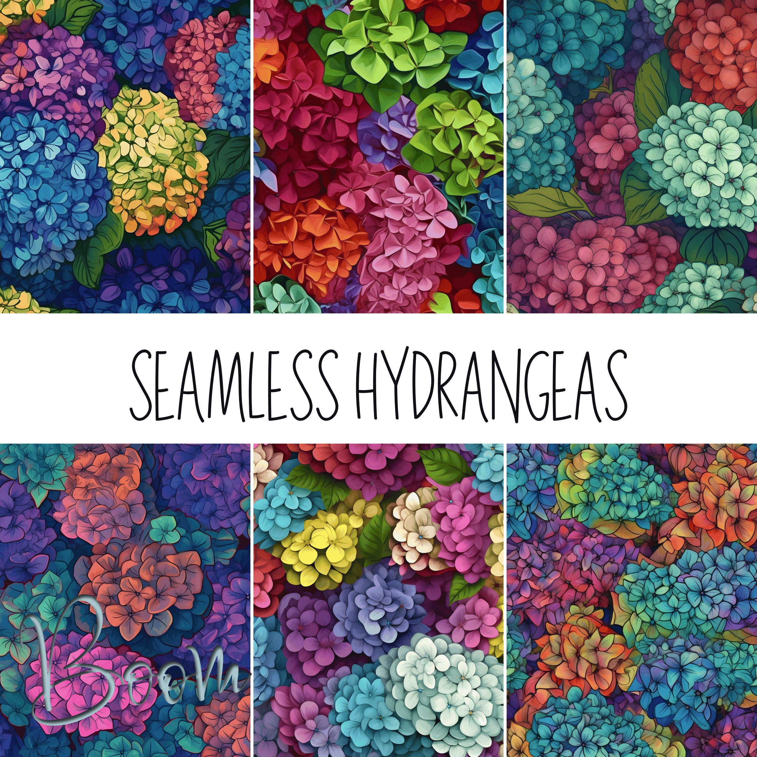 Seamless Colorful Hydrangeas Patterns, Hydrangeas Craft Paper, Seamless ...