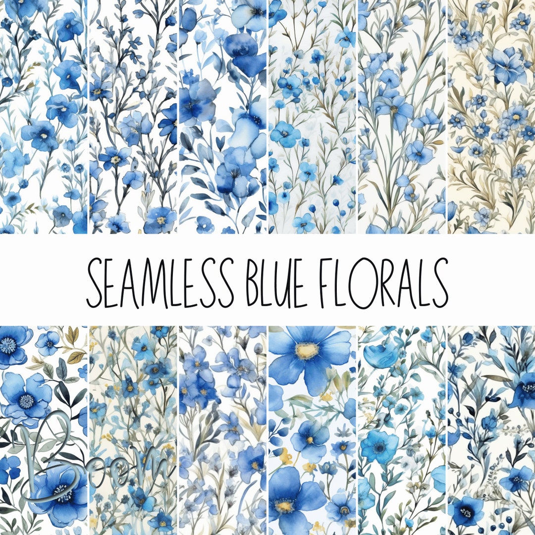 Seamless Blue Floral Patterns, Blue Floral Craft Paper, Seamless ...